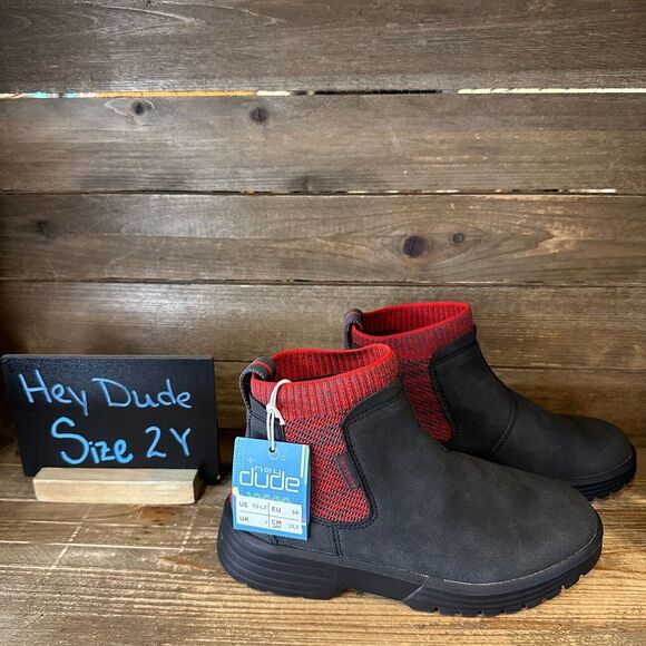 Hey Dude | Shoes | New Big Kids Childrens Hey Dude Scott Black Leather ...